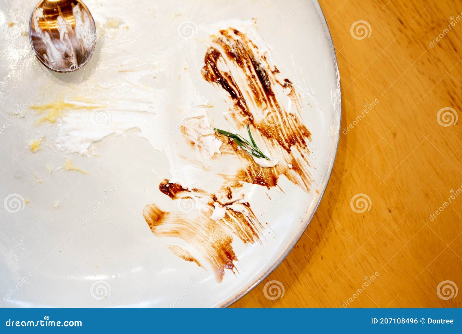Finished Empty Dessert Plate with Spoon Stock Photo - Image of dinner ...