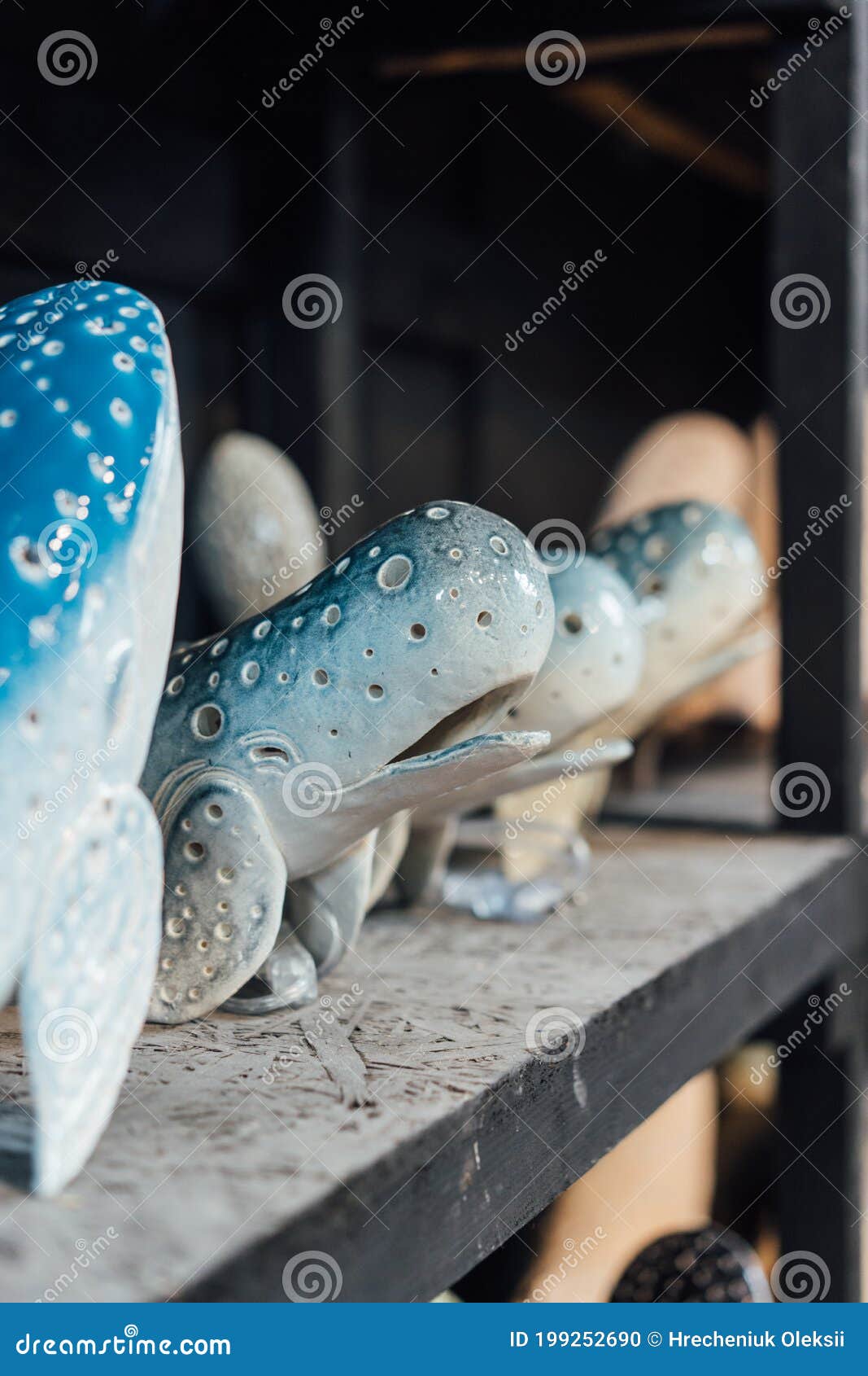 Finished Pottery Stands on a Shelf in a Pottery Workshop Stock Photo ...