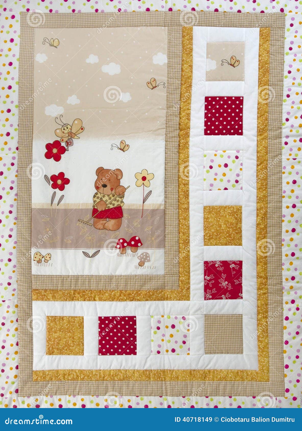 Finished Quilt with Tiny Bear Stock Image - Image of decoration ...