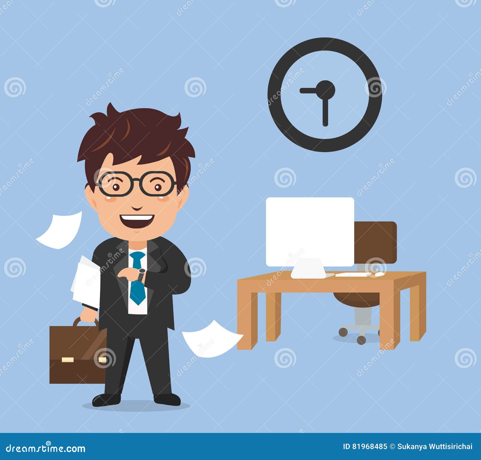 Finished Time of Businessman in Hard Working. Stock Vector ...