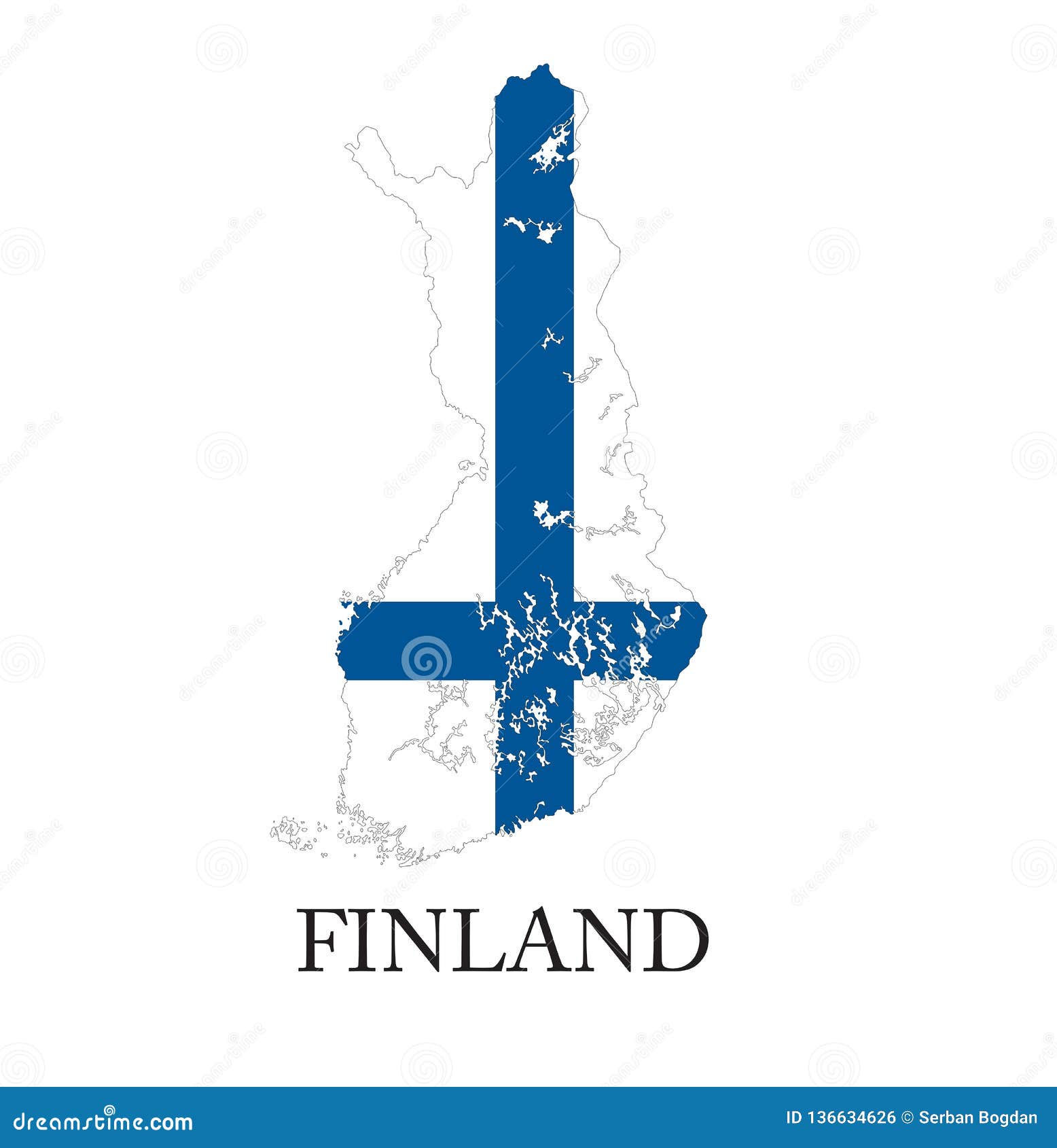 Finland flag map stock vector. Illustration of vector - 136634626