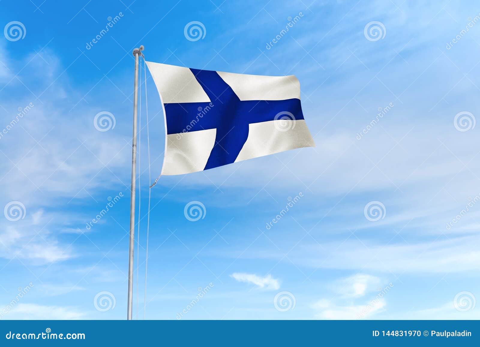 Finland Flag Over Blue Sky Background Stock Illustration - Illustration ...