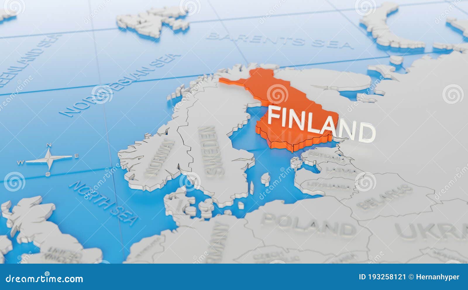 Finland Highlighted on a White Simplified 3D World Map. Digital 3D ...