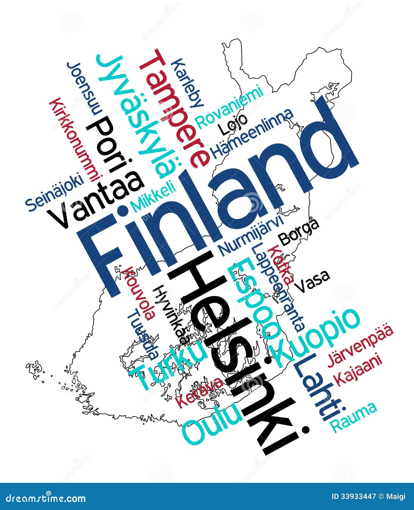 Finland map and cities stock vector. Illustration of words - 33933447