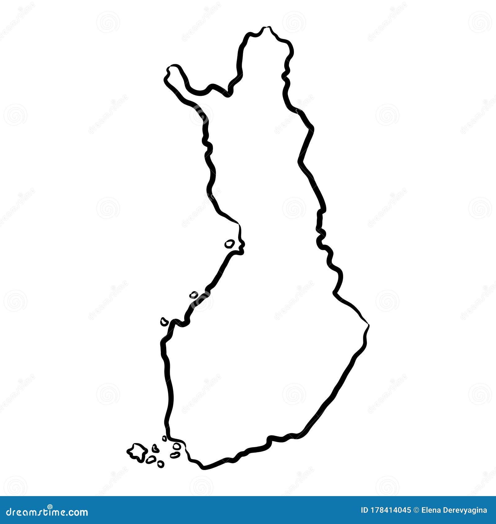 Finland Map from the Contour Black Brush Lines Different Thickness on ...