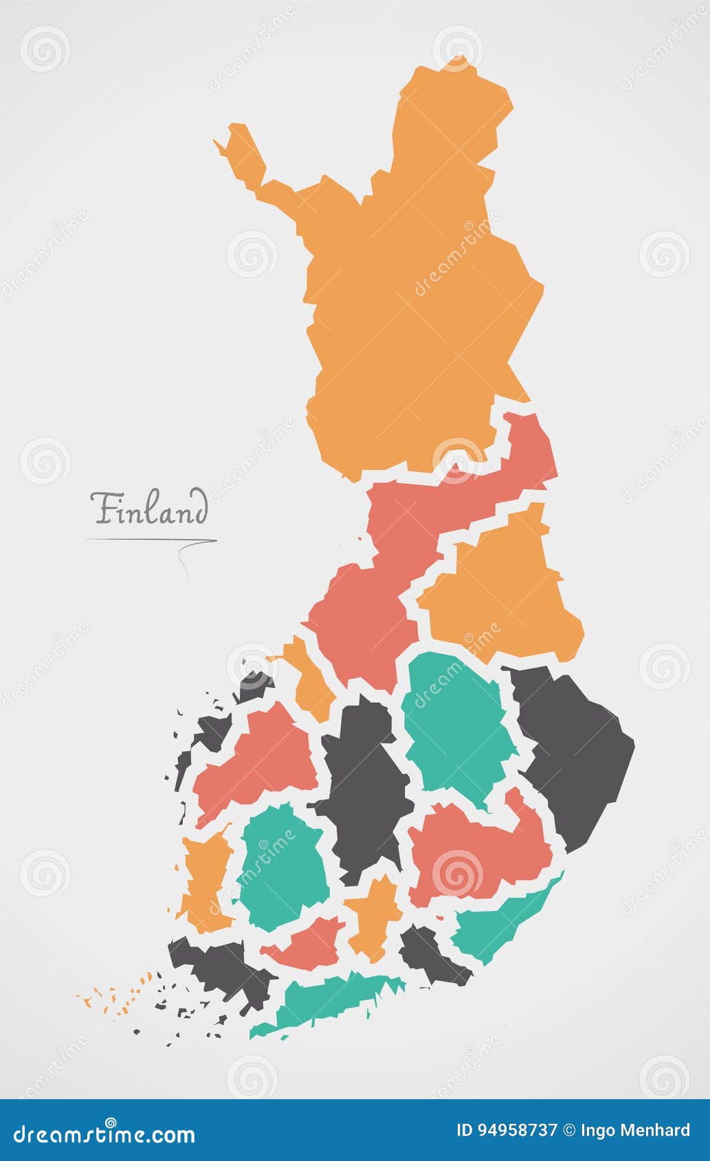 Finland Map with States and Modern Round Shapes Stock Illustration ...