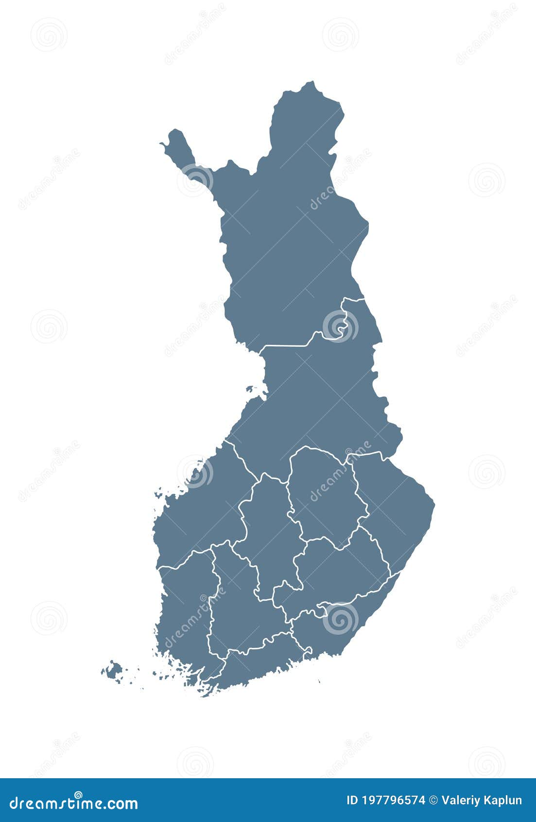 Finland Map - Vector Solid Contour and State Regions Stock Illustration ...