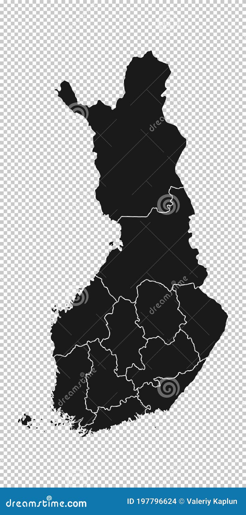 Finland Map - Vector Solid Contour and State Regions on Transparent ...