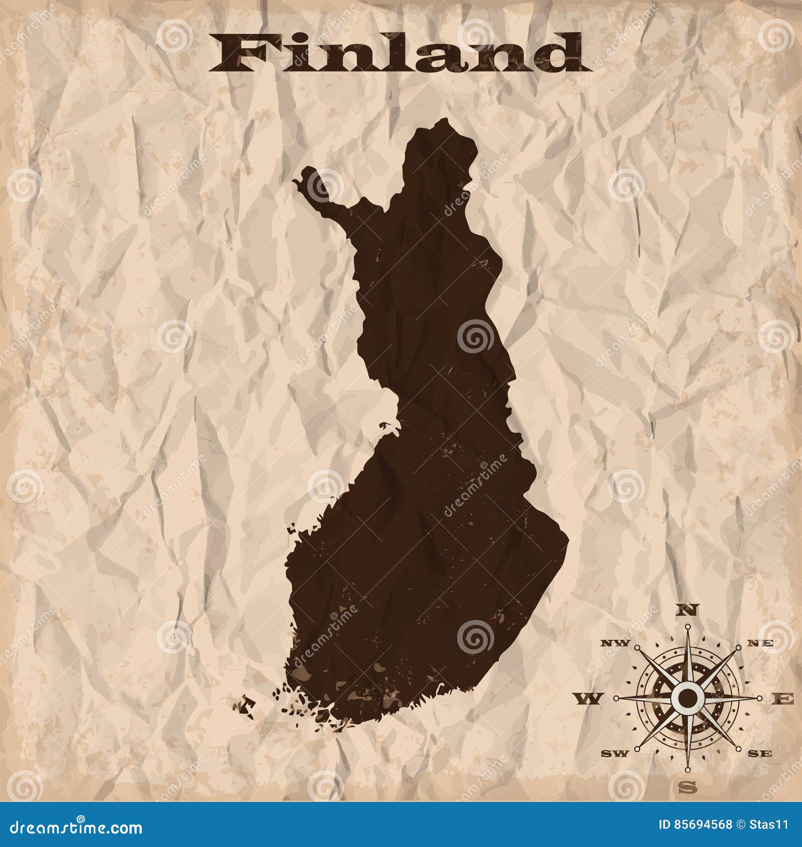 Finland Old Map with Grunge and Crumpled Paper. Vector Illustration ...