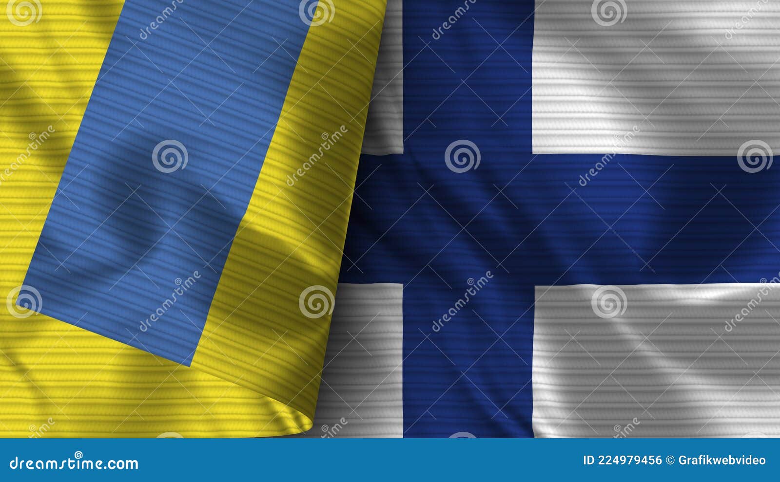 Finland and Ukraine Realistic Flag â€“ Fabric Texture Illustration ...