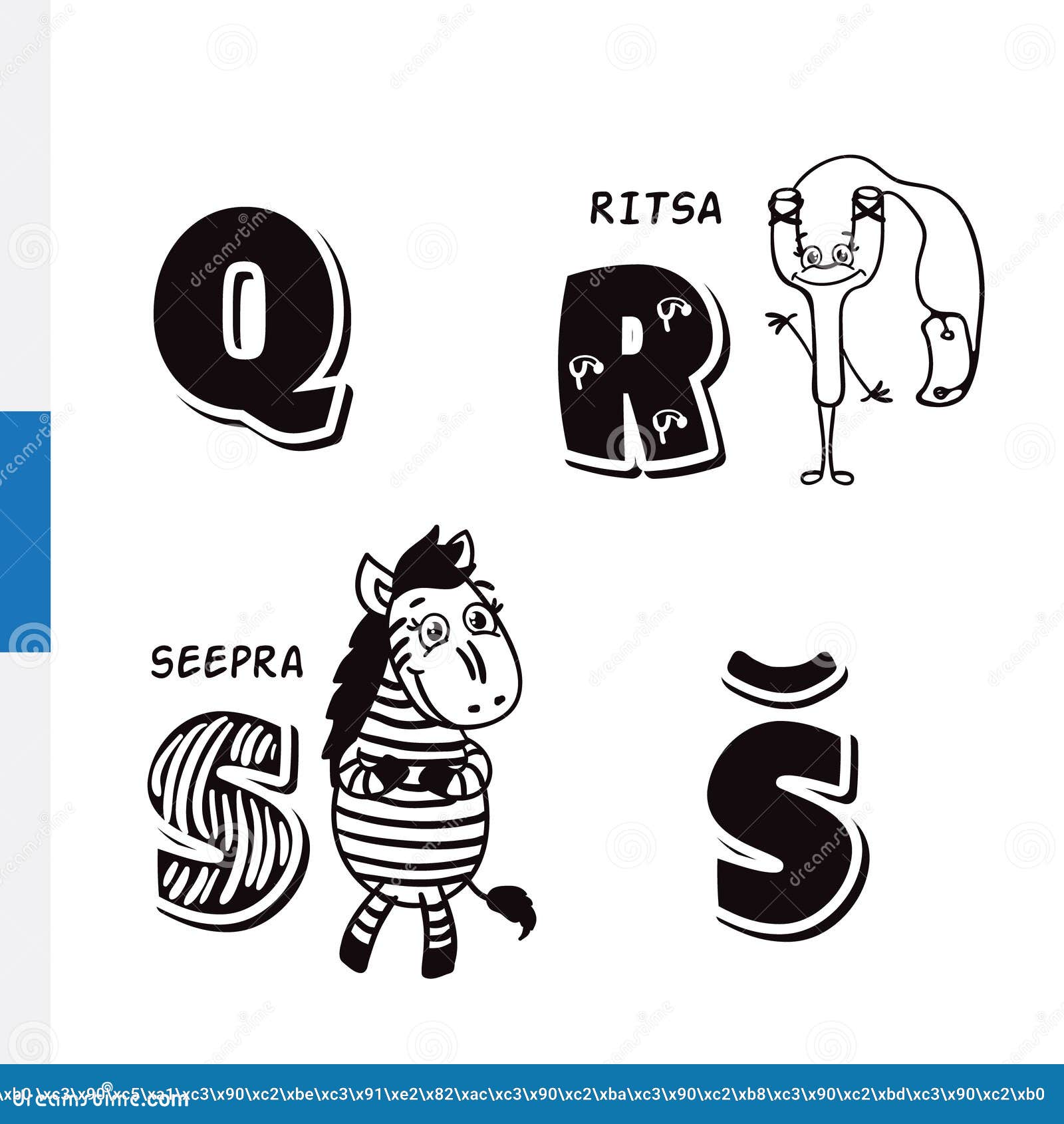 Finnish Alphabet. Slingshot, Zebra. Vector Letters and Characters ...