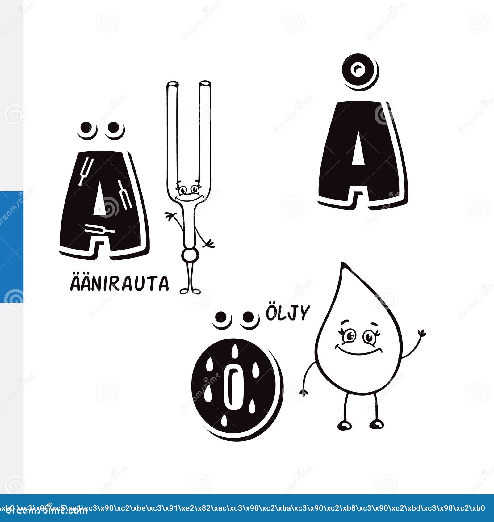 Finnish Alphabet. Unicorn, Sambo. Vector Letters And Characters ...