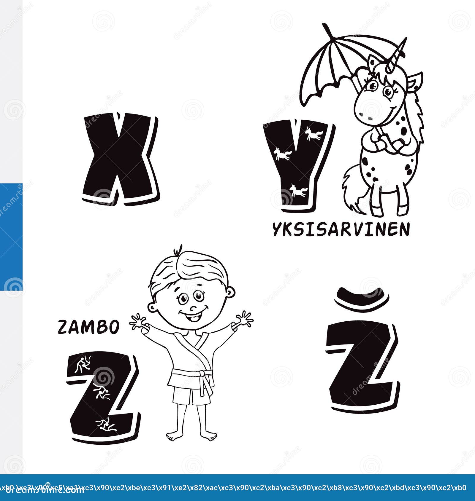 Finnish Alphabet. Native American, Rabbit, Giraffe, Sheep. Vector ...