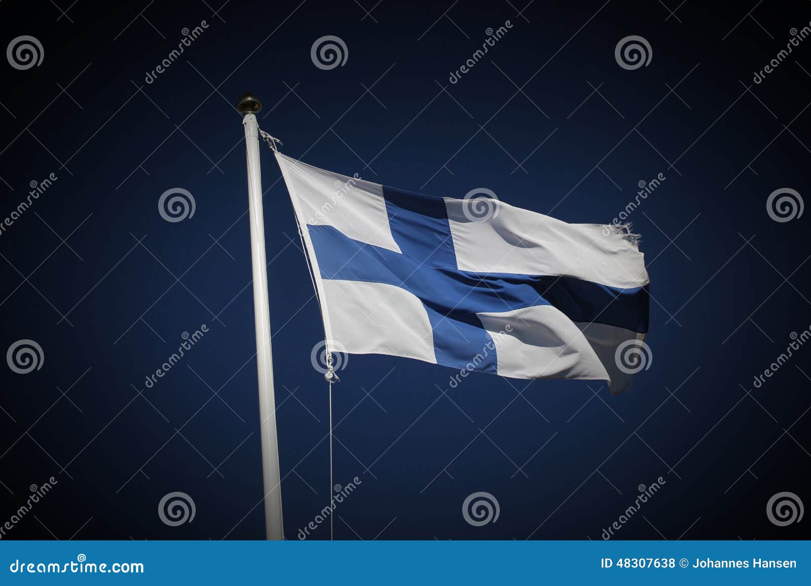 Finnish Flag on Dark Blue Sky Stock Photo - Image of sunlight, blue ...