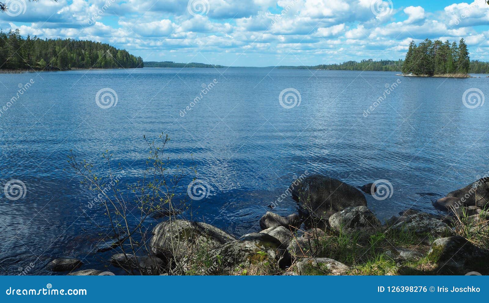 Finnish lake in summer stock photo. Image of clouds - 126398276