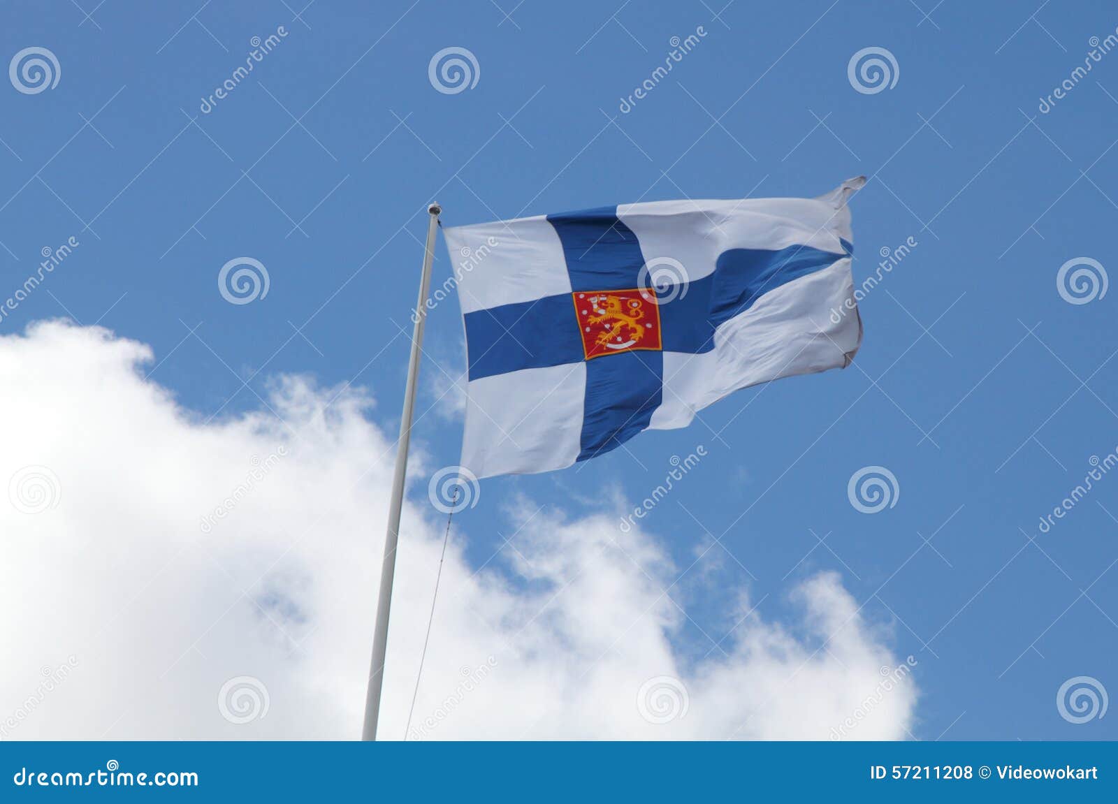 Finnish State Flag Against Blue Sky Stock Photo - Image of finland ...