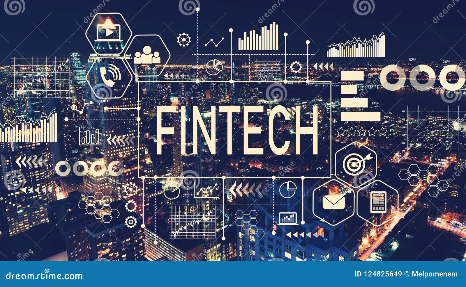 Fintech with Aerial View of Manhattan, NY Stock Image - Image of ...
