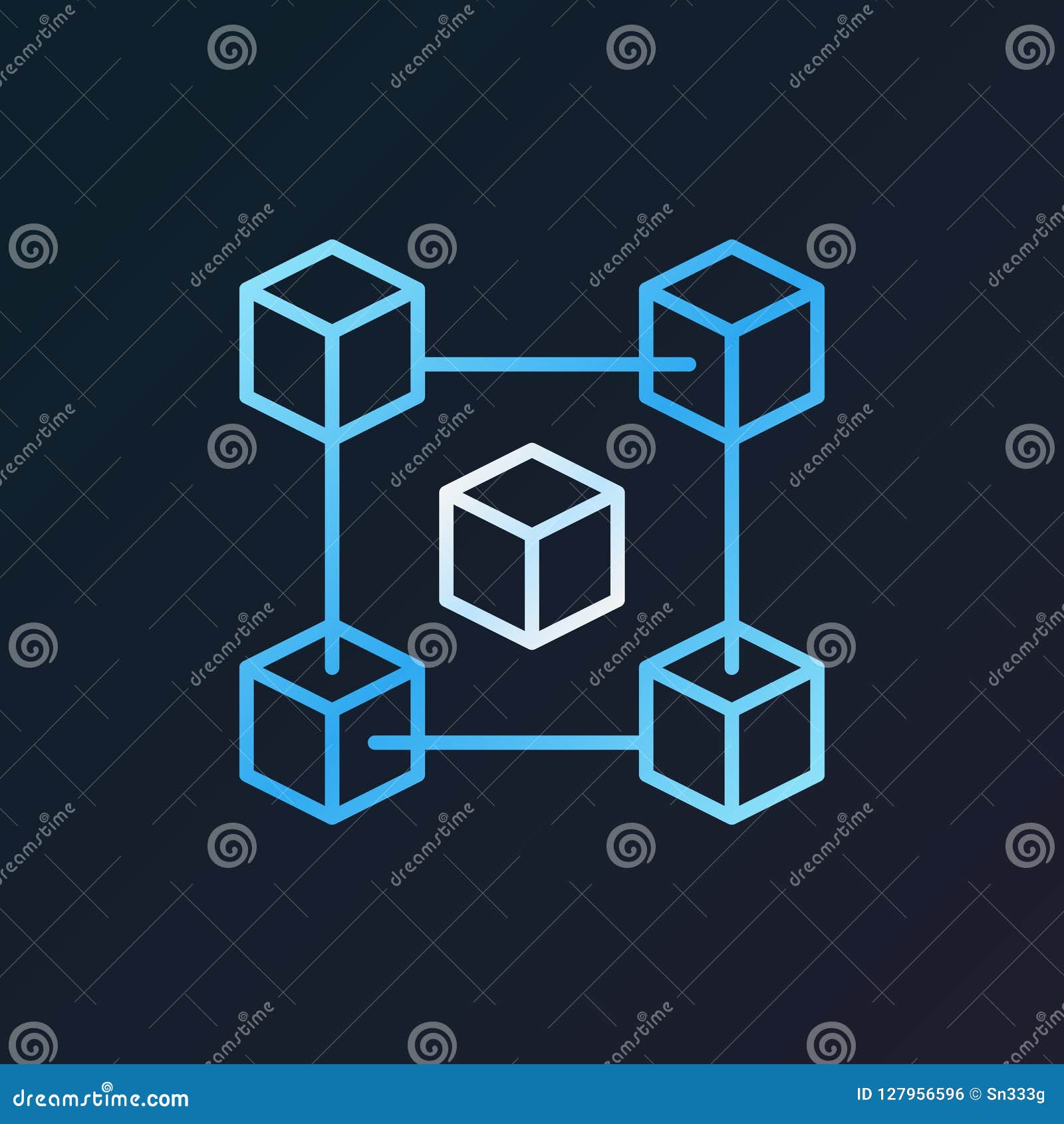 Fintech And Blockchain Vector Blue Icon In Thin Line Style Stock Vector