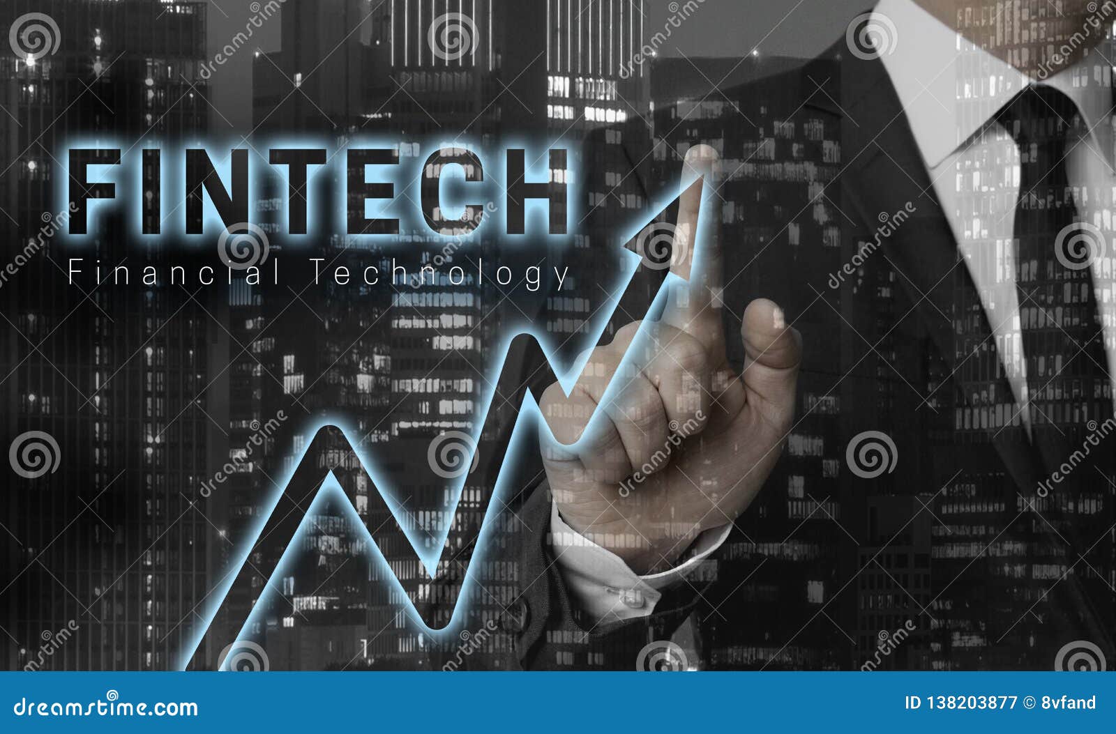Fintech Concept is Shown by Businessman Stock Image - Image of block ...