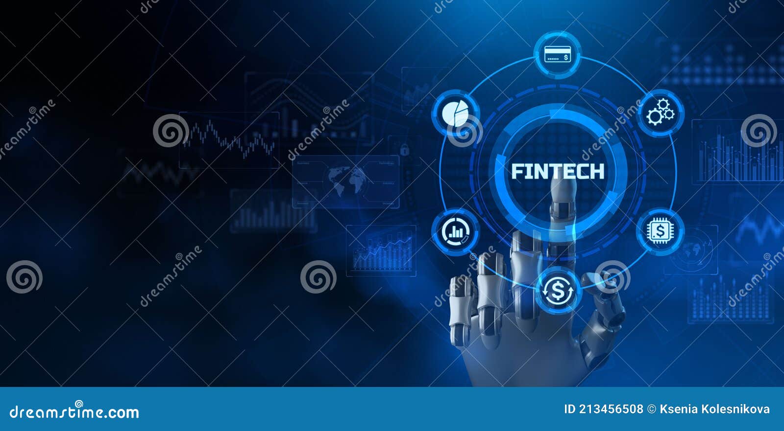 FIntech Financial Technology Online Banking E-payment. Robotic Arm 3d ...