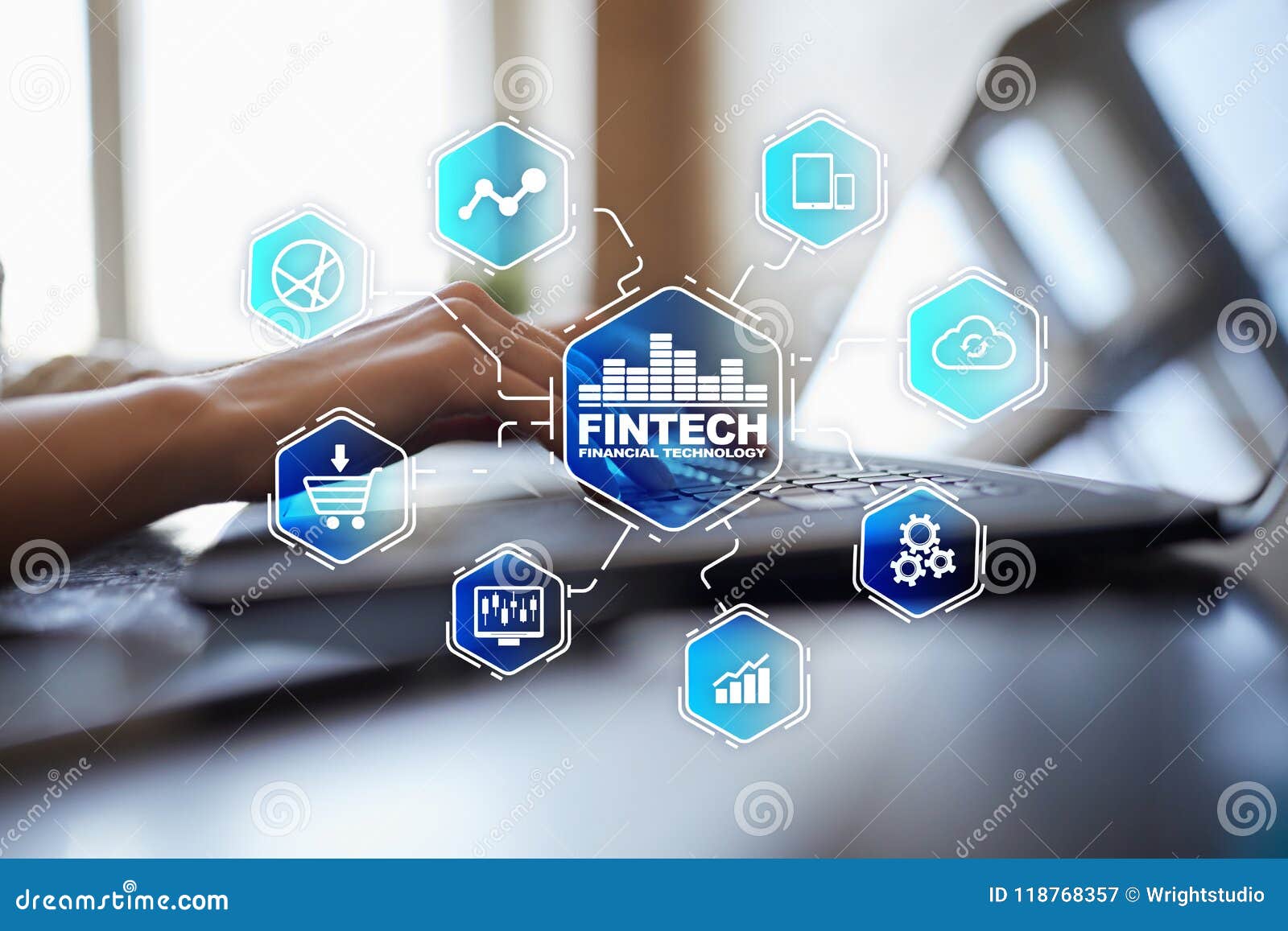 Fintech. Financial Technology Text on Virtual Screen. Business ...