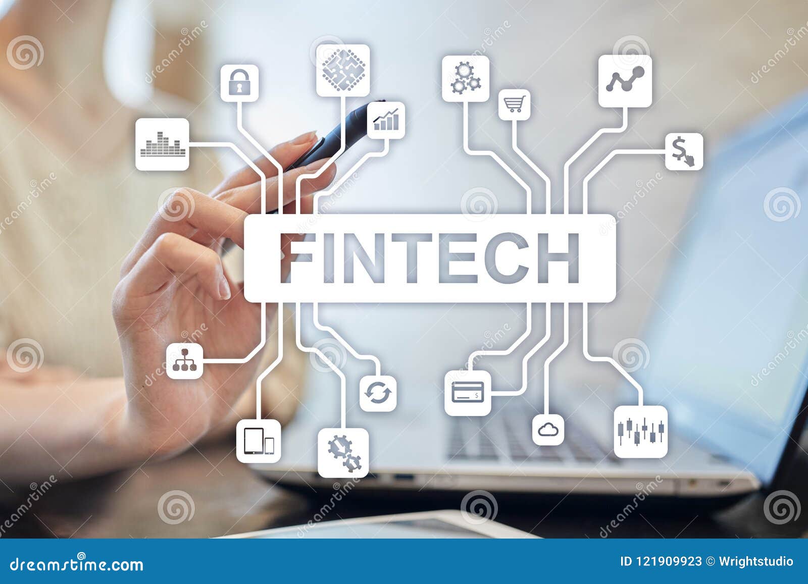 Fintech. Financial Technology Text on Virtual Screen. Business ...