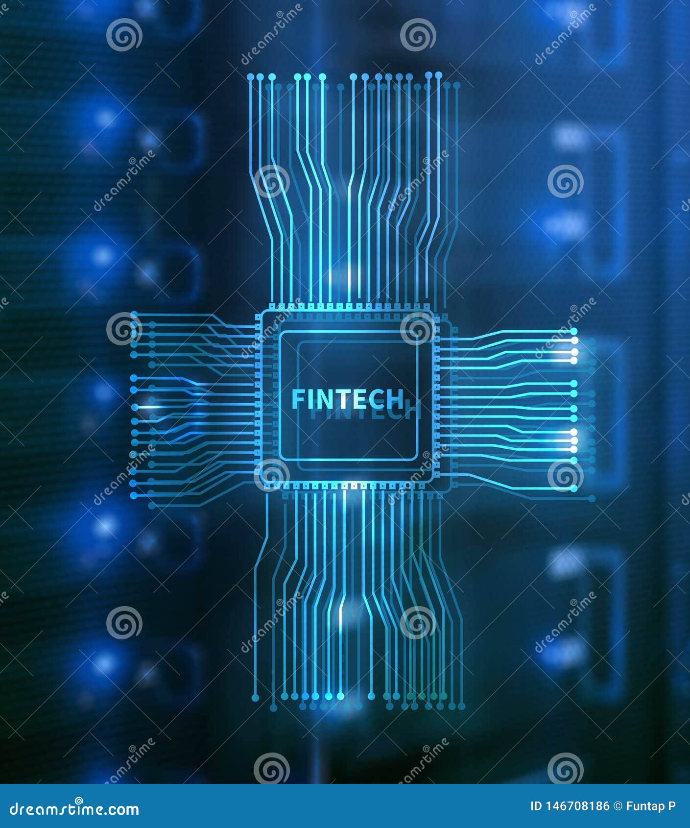 Fintech Icon on Abstract Financial Technology Background. Cpu Icon on ...