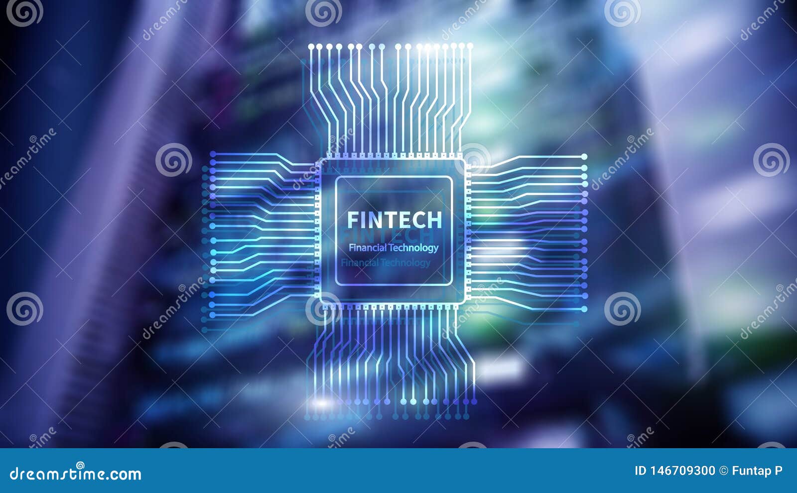 Fintech Icon on Abstract Financial Technology Background. Cpu Icon on ...