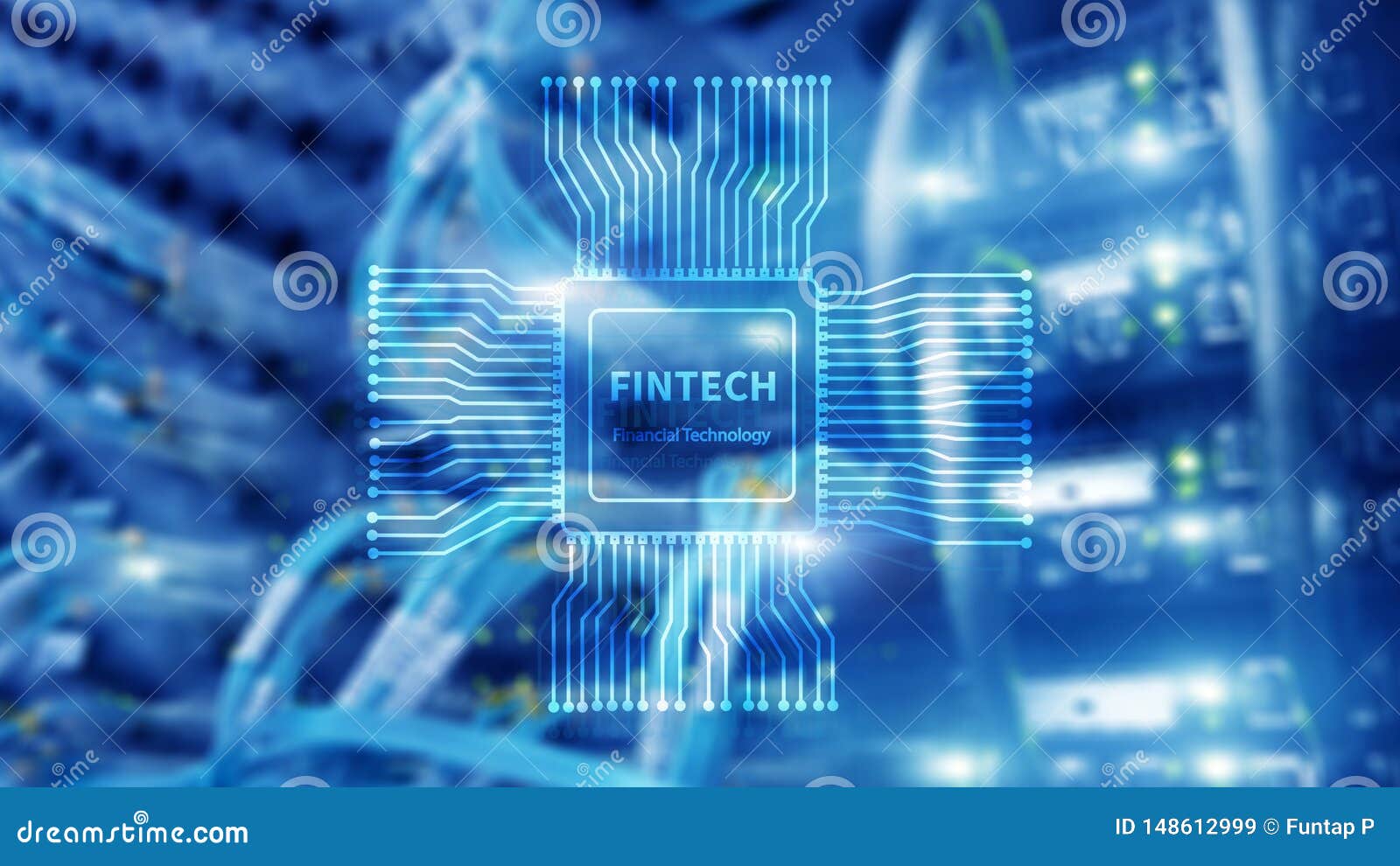 Fintech Icon on Abstract Financial Technology Background. Cpu Icon on ...