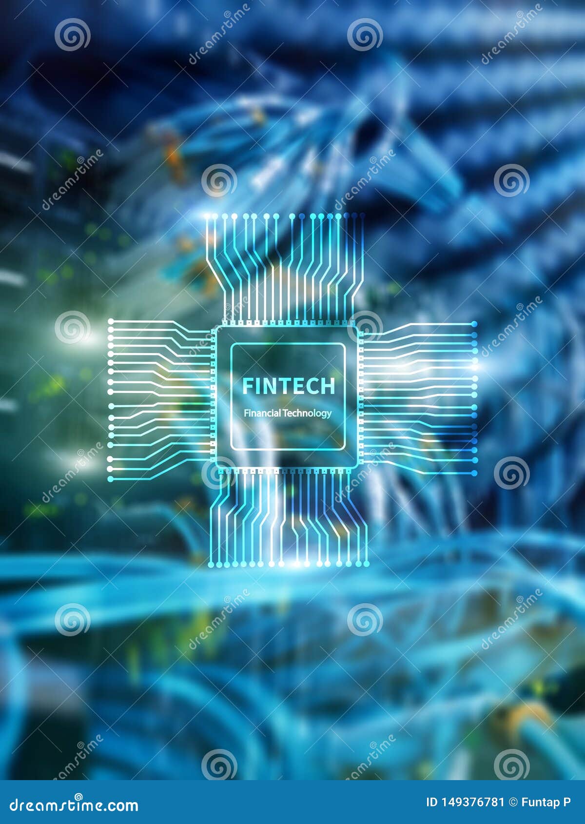 Fintech Icon on Abstract Financial Technology Background. Cpu Icon on ...