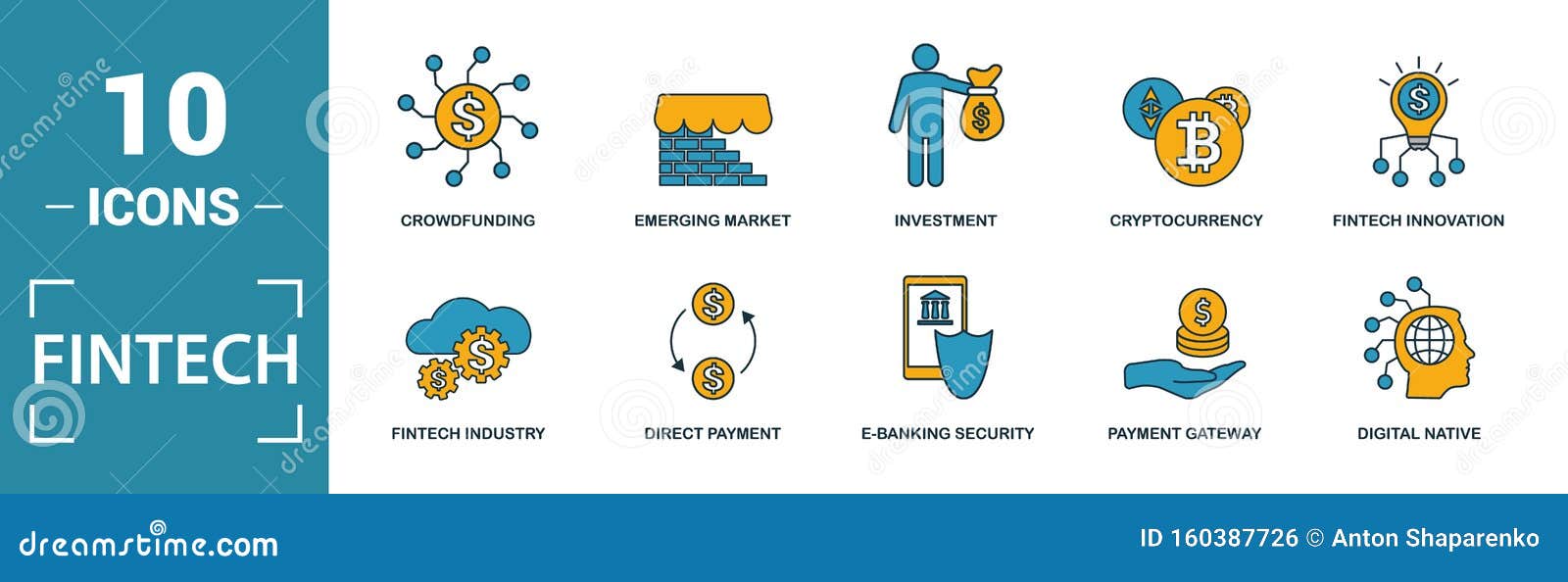 Fintech Icon Set. Include Creative Elements Online Banking, Direct ...