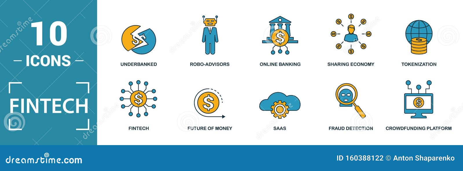 Fintech Icon Set. Include Creative Elements Online Banking, Direct ...