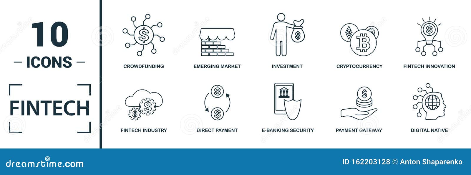 Fintech Icon Set. Include Creative Elements Online Banking, Direct Payment, Fintech ...
