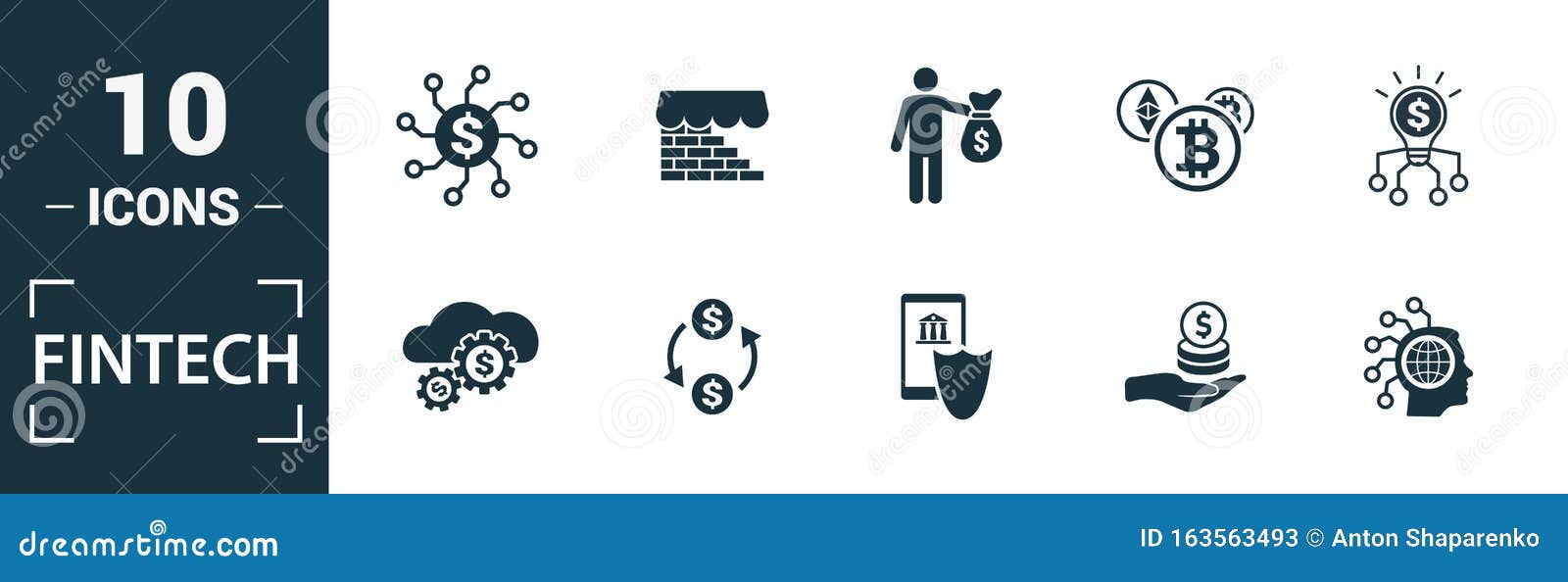 Fintech Icon Set. Include Creative Elements Online Banking, Direct ...