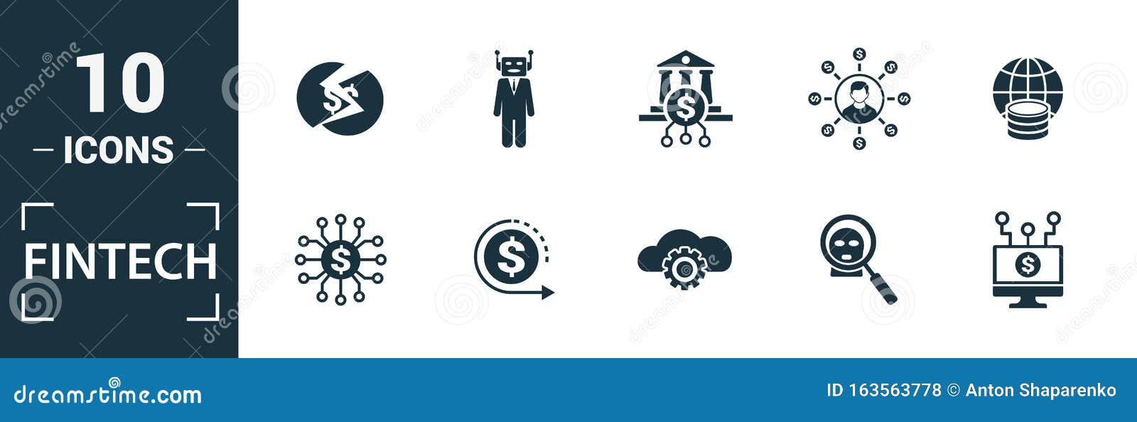 Fintech Icon Set. Include Creative Elements Online Banking, Direct ...