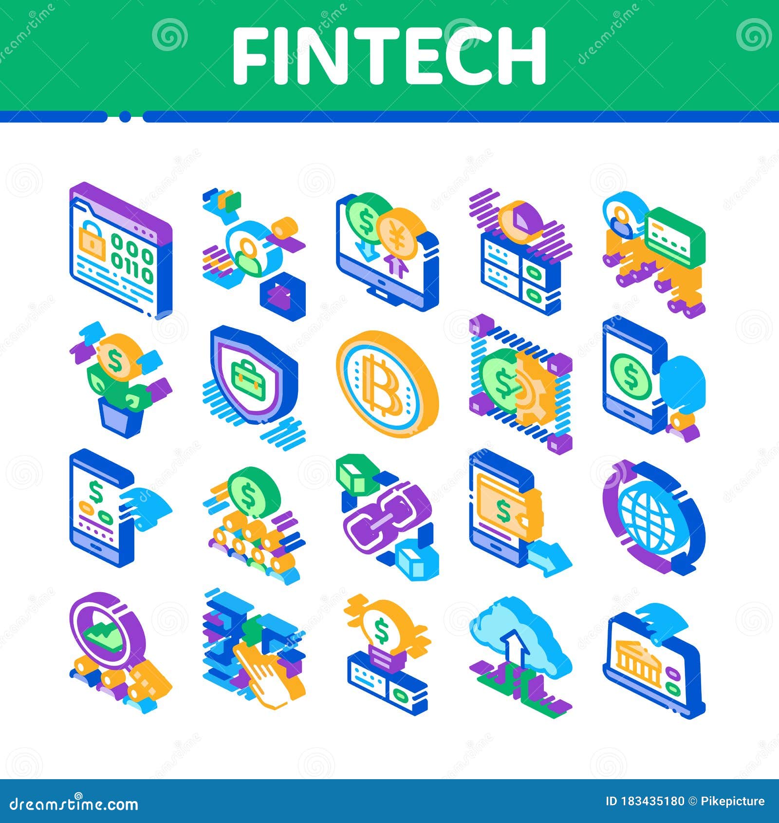 Fintech Innovation Isometric Icons Set Vector Stock Vector ...