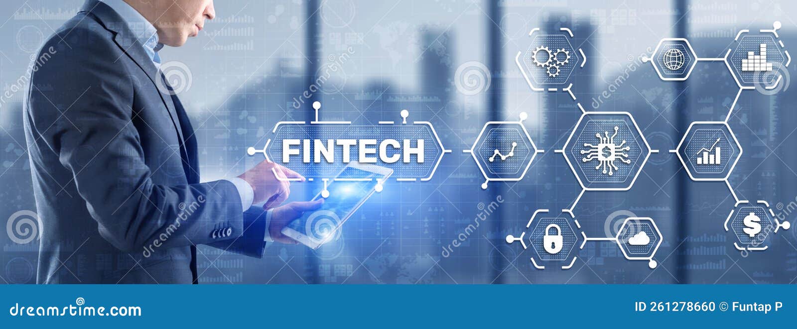 Fintech Investment Financial Technology Concept. 3D Virtual Screen ...