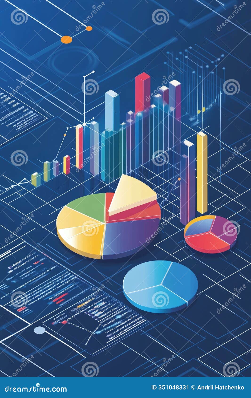 Fintech Logo in Chrome Surrounded by Dynamic Graphs and Pie Charts ...