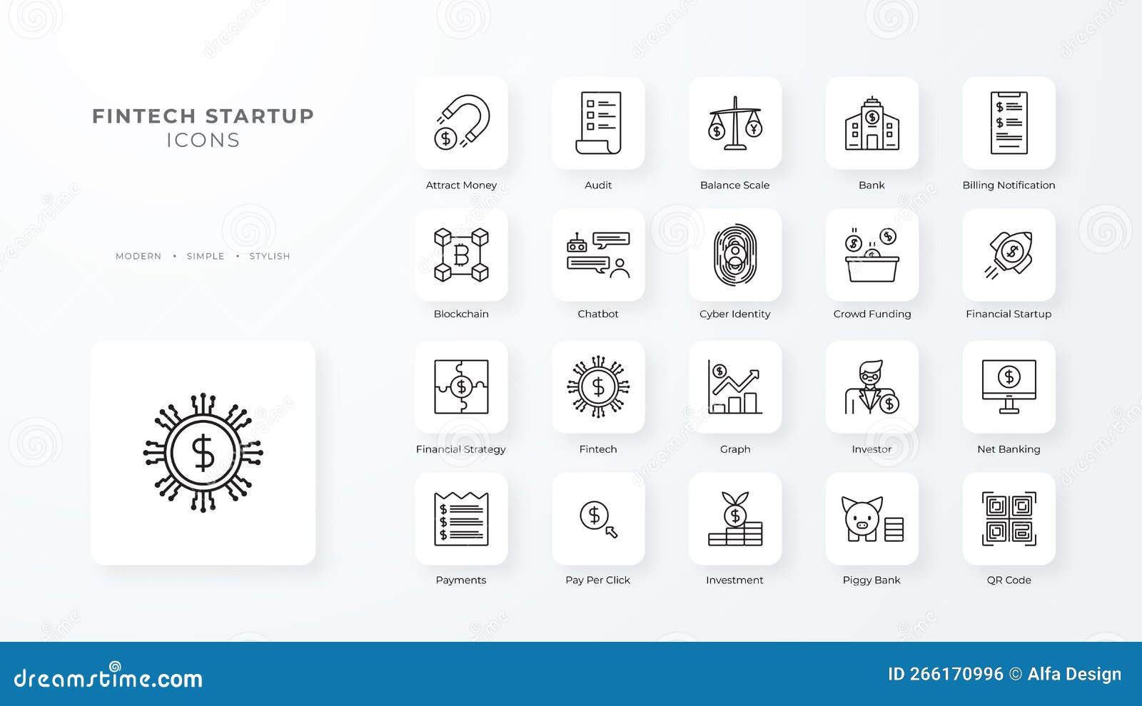 Fintech Startup Vector Line Icons Set. Fintech, Startup, Digital ...