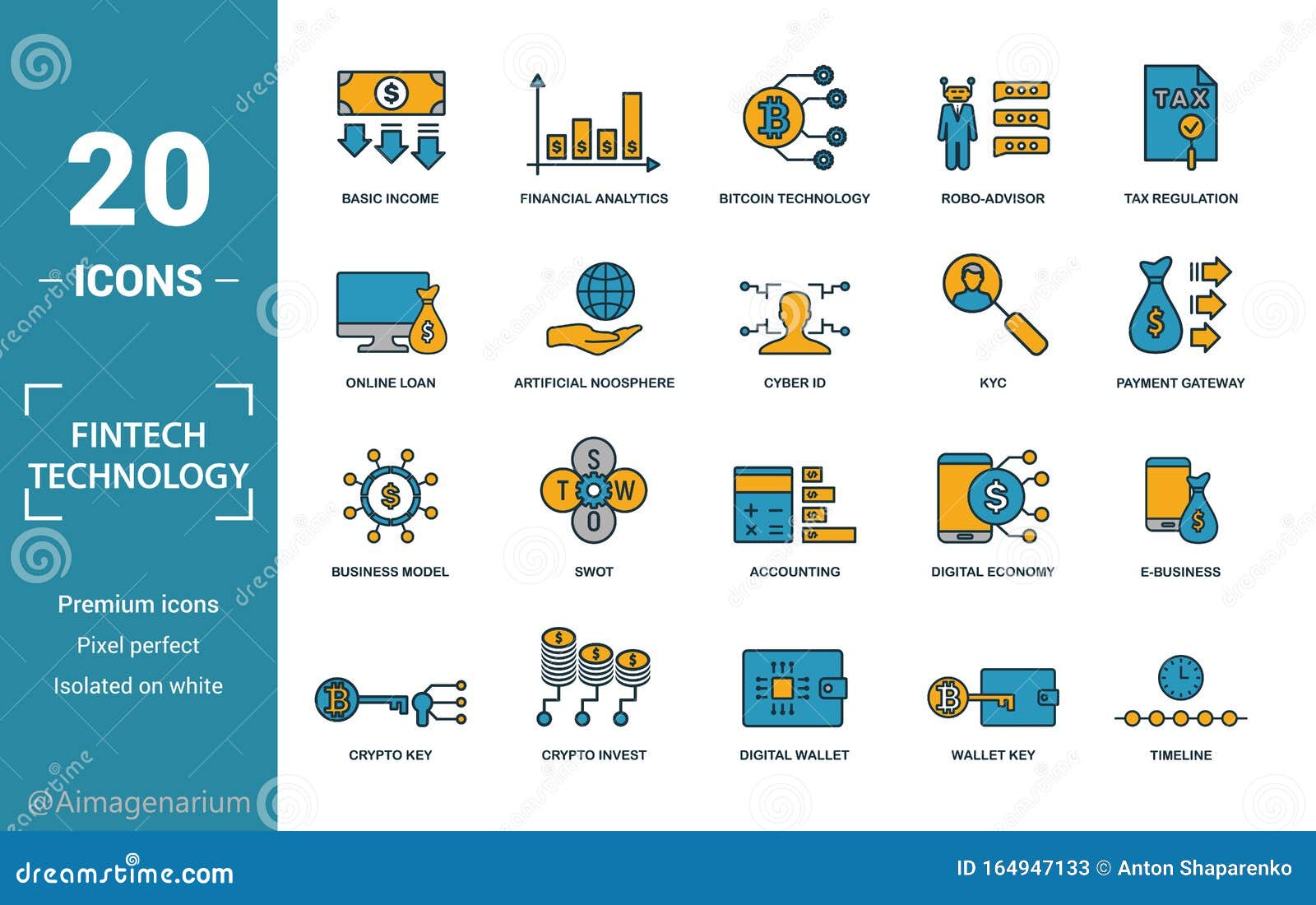 Fintech Technology Icon Set. Include Creative Elements Basic Income ...