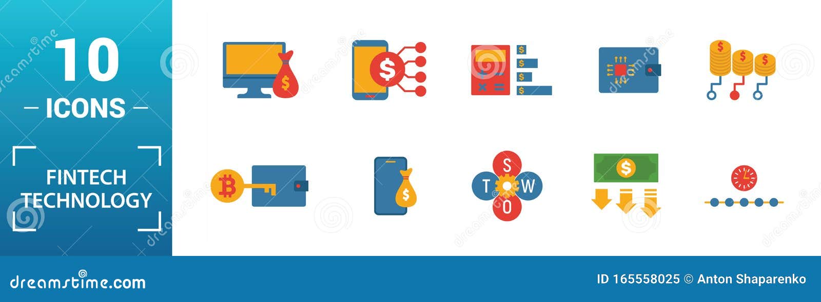 Fintech Technology Icon Set. Include Creative Elements Basic Income ...
