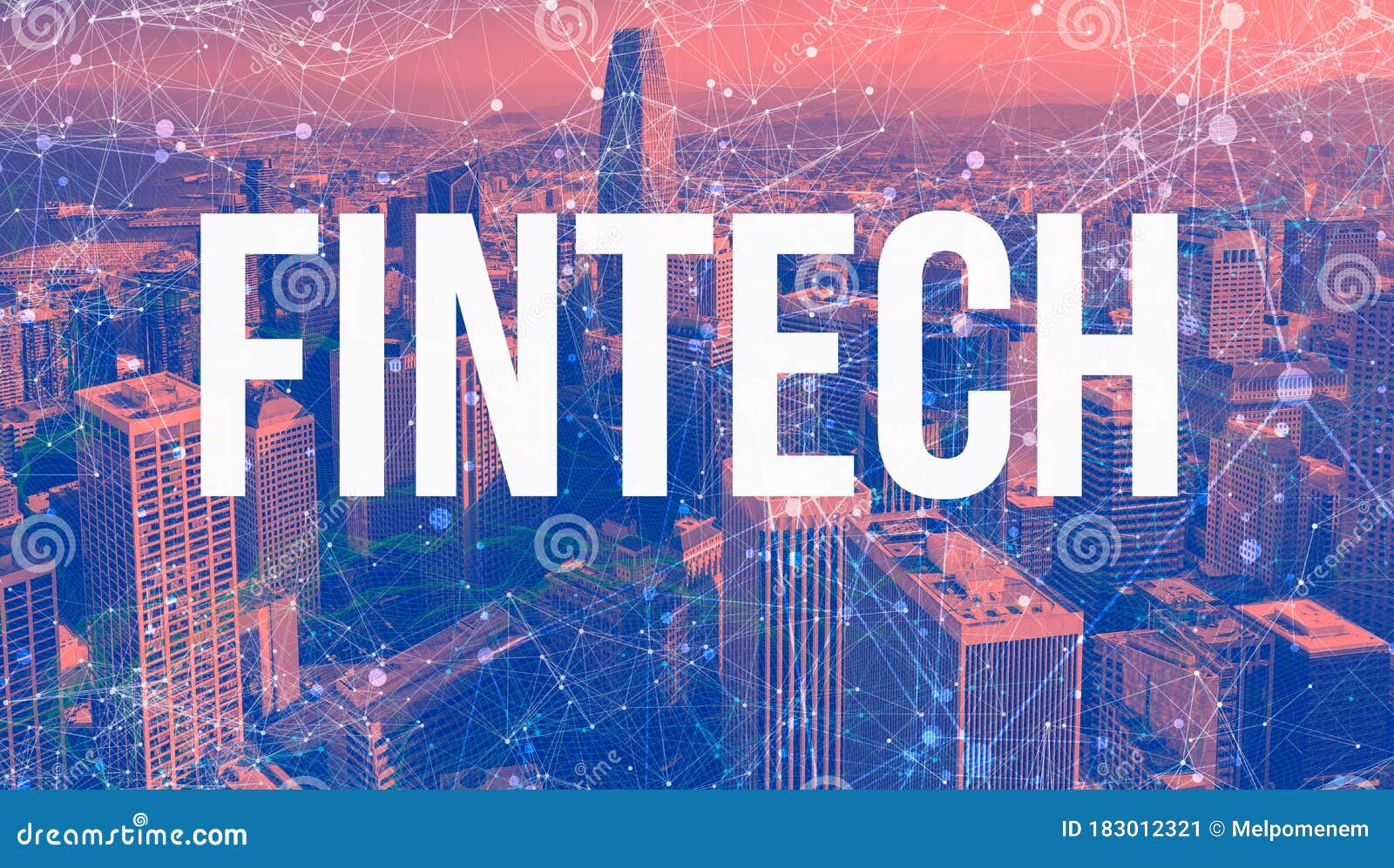 Fintech Theme with Abstract Network Patterns and Skyscrapers Stock ...