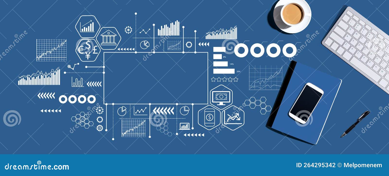 Fintech Theme with Computer Keyboard and Office Items Stock Photo ...