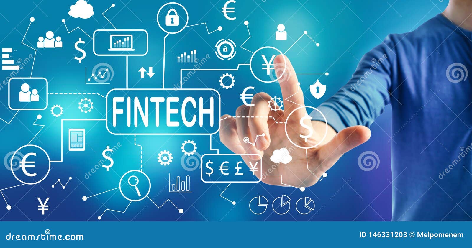 Fintech theme with a man stock image. Image of icon - 146331203