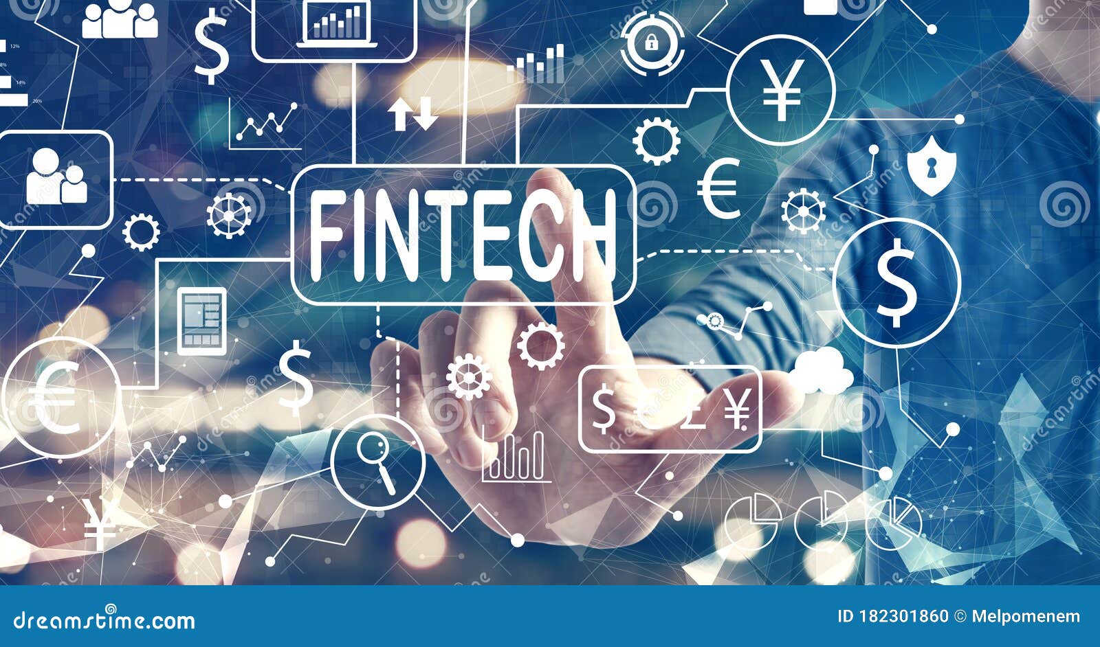 Fintech Theme with a Man on City Background Stock Photo - Image of ...