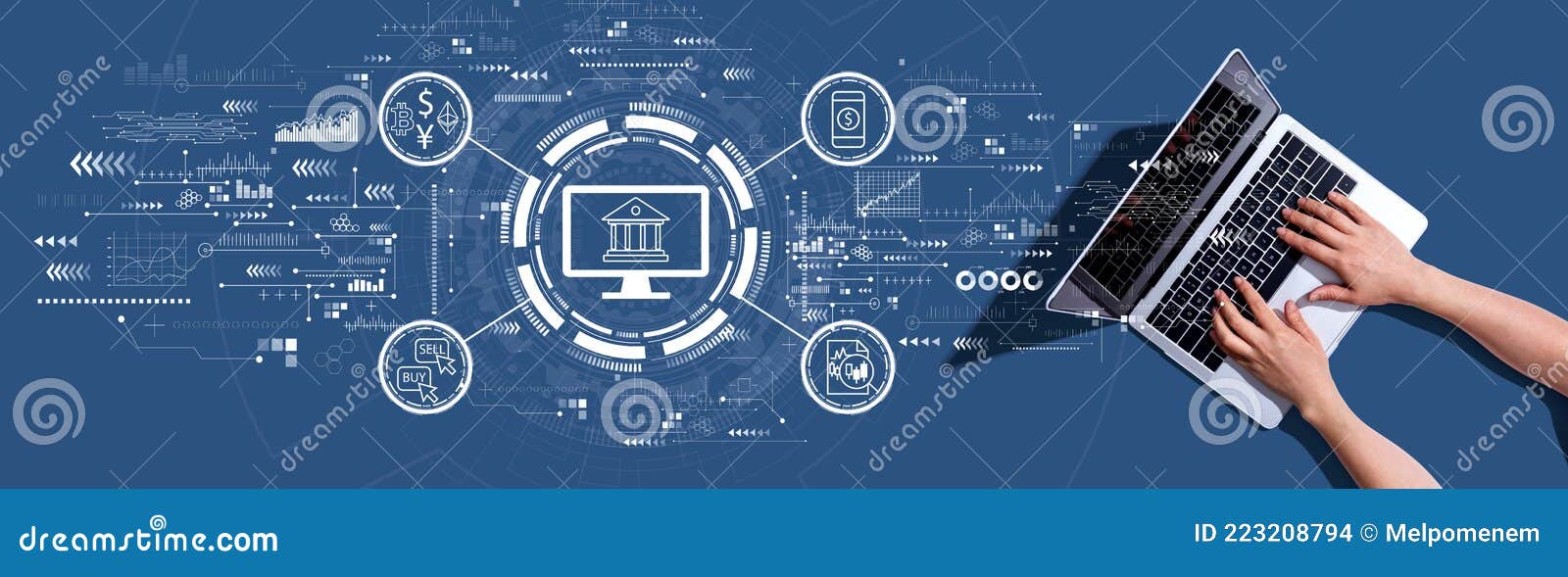 Fintech Theme with Woman Using a Laptop Stock Photo - Image of hand ...