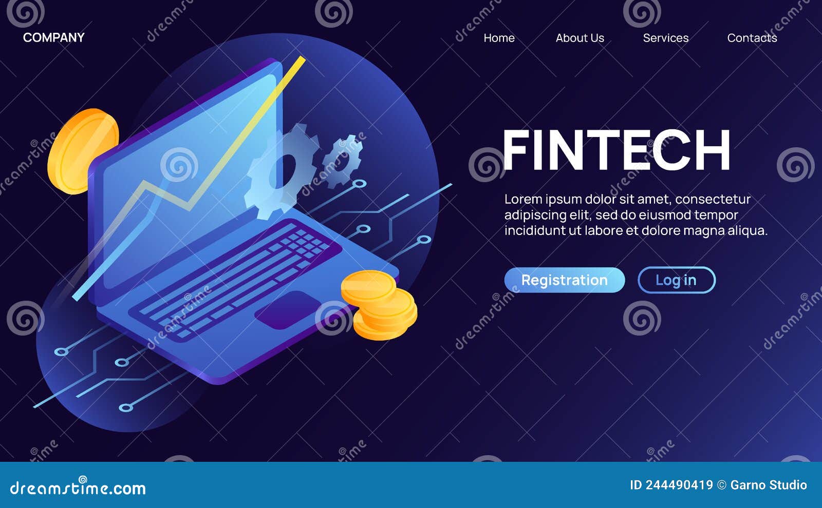 Fintech Web Banner. Landing Page Stock Vector - Illustration of banner ...