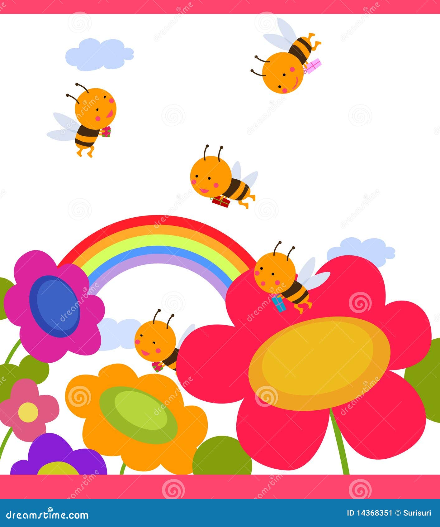 Fiore con gli api intorno illustrazione vettoriale. Illustrazione di ...