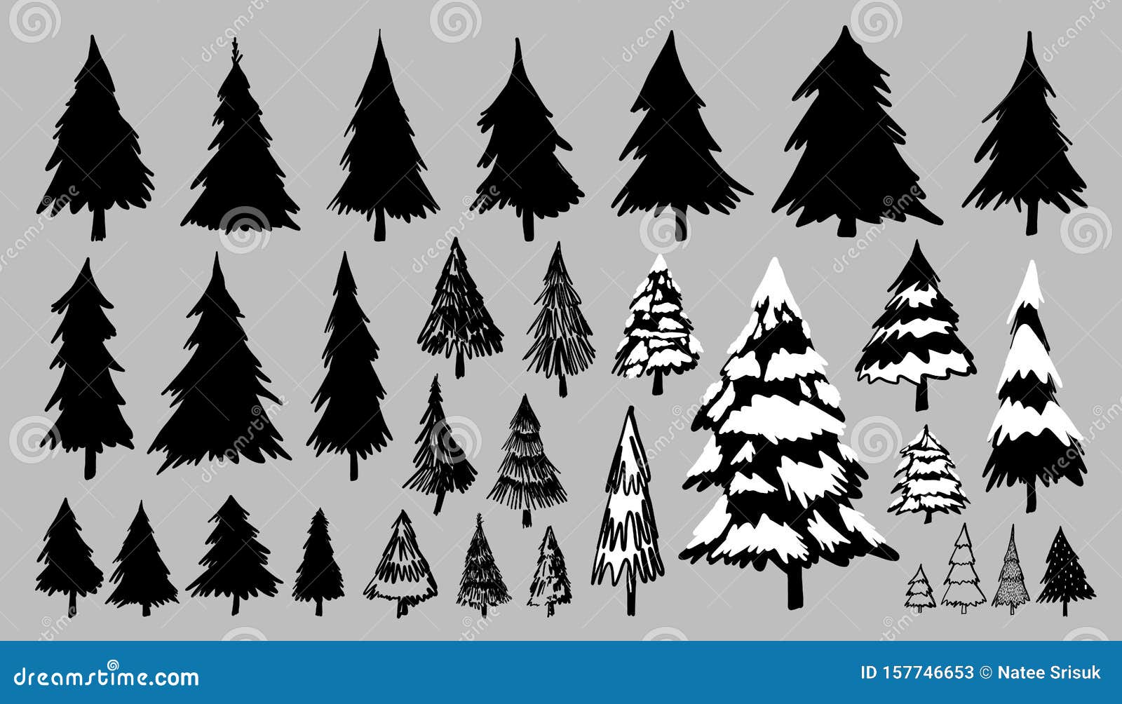 Fir or Pine Trees on Gray Background Vector Illustration Stock Vector ...