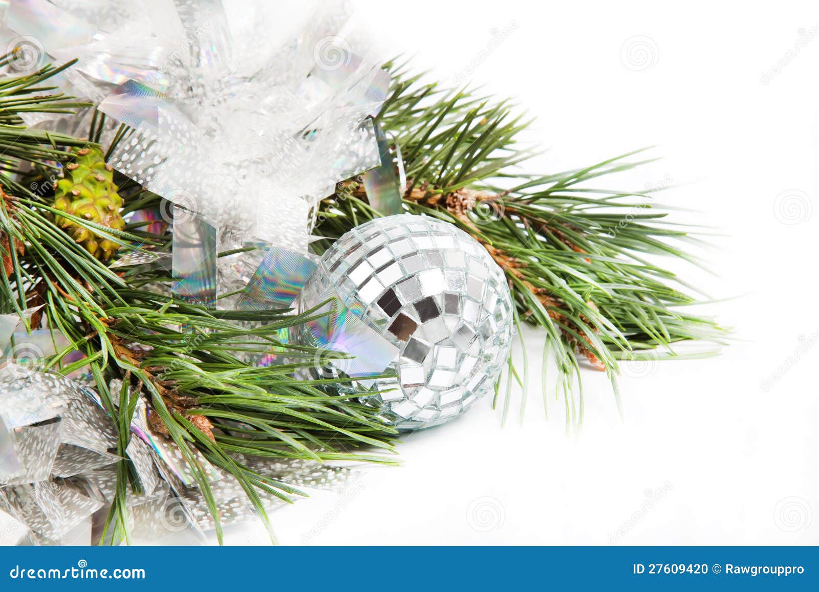 Fir Tree Branch with Christmas Ball Stock Photo - Image of isolated ...